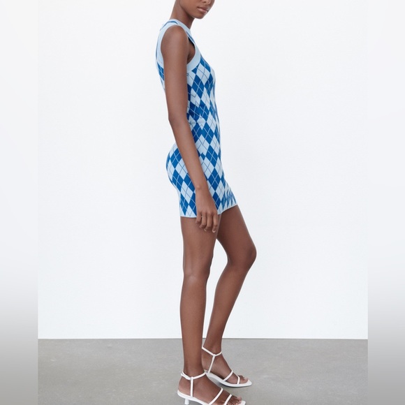 Zara | Dresses | Zara Diamond Pattern Knit Dress Blue Nwt | Poshmark